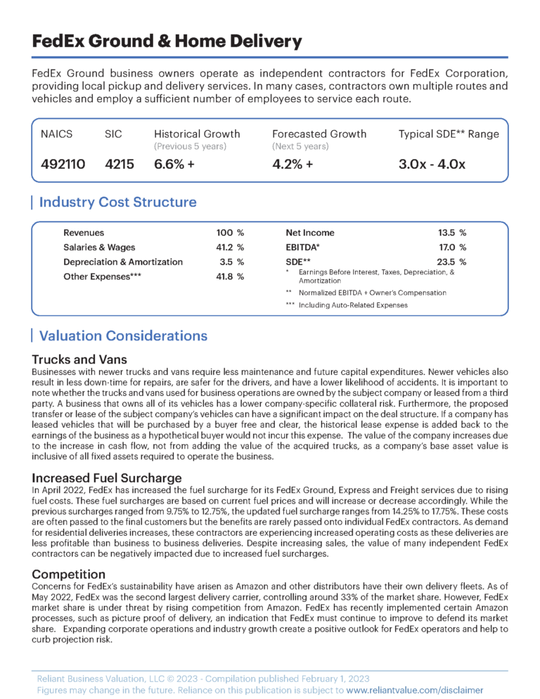 FedEx Ground & Home Delivery - Reliant Business Valuation