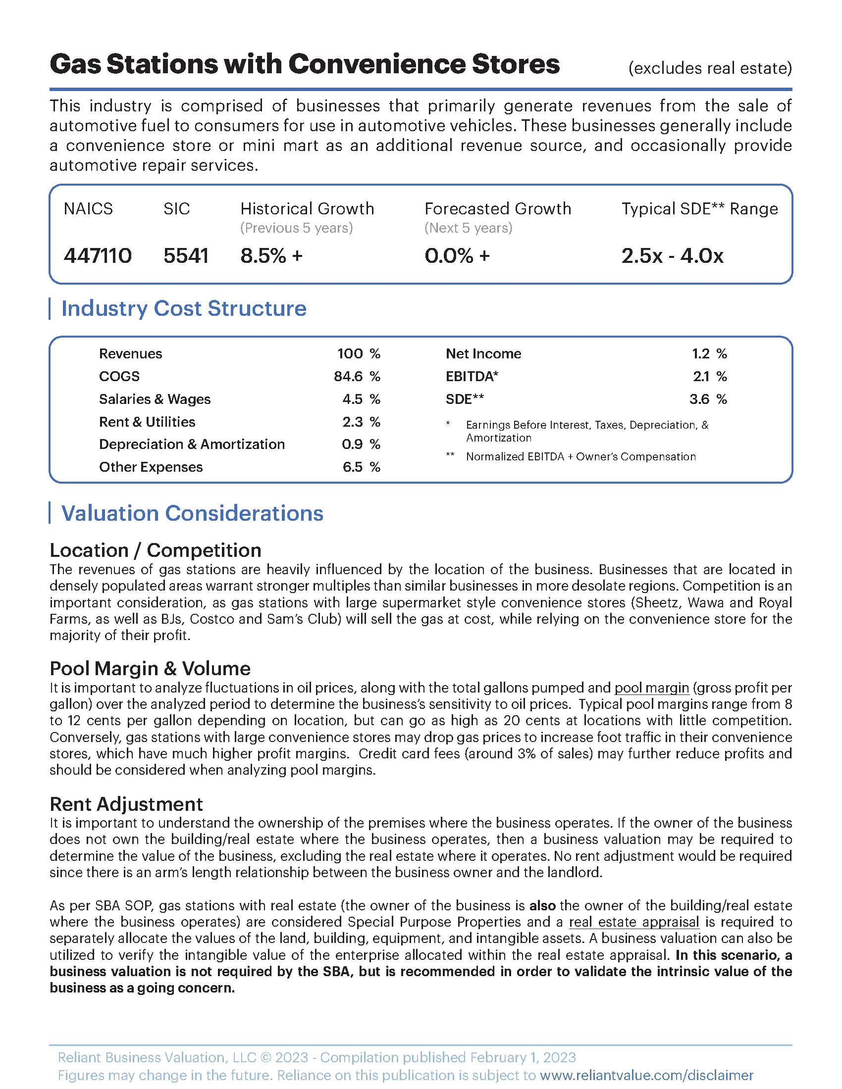 Gas Stations with C-Stores - Reliant Business Valuation
